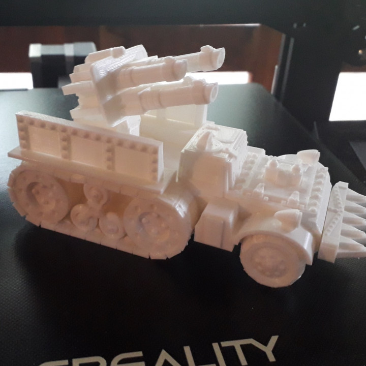 3D Printable Retro Space Ork Halftrack with Flak Gun by MortimerGraves