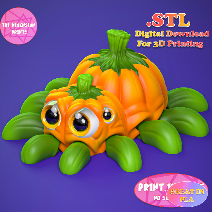 3D Printable Print In Place Flexi PumpkinSpider by TriDimensionPrints