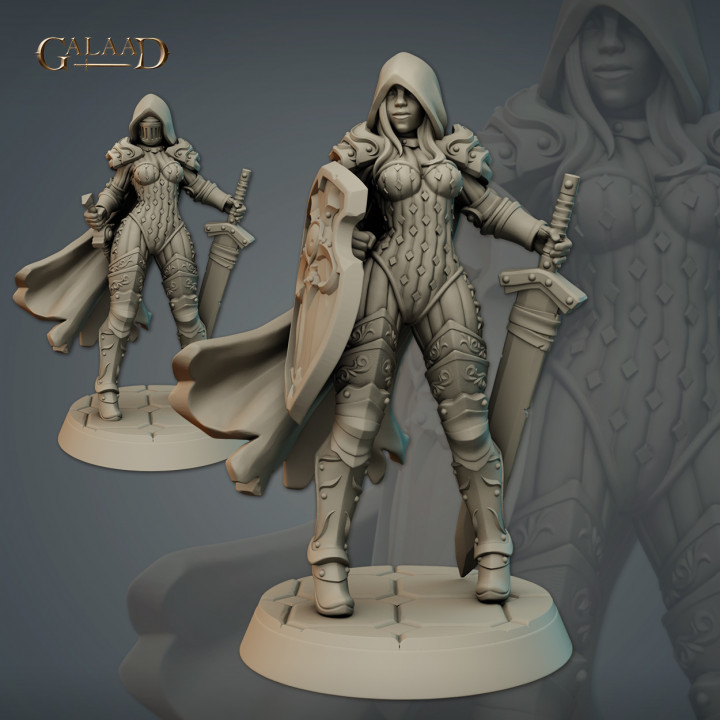 3D Printable Female Knight + variant 03 by Galaad Miniatures