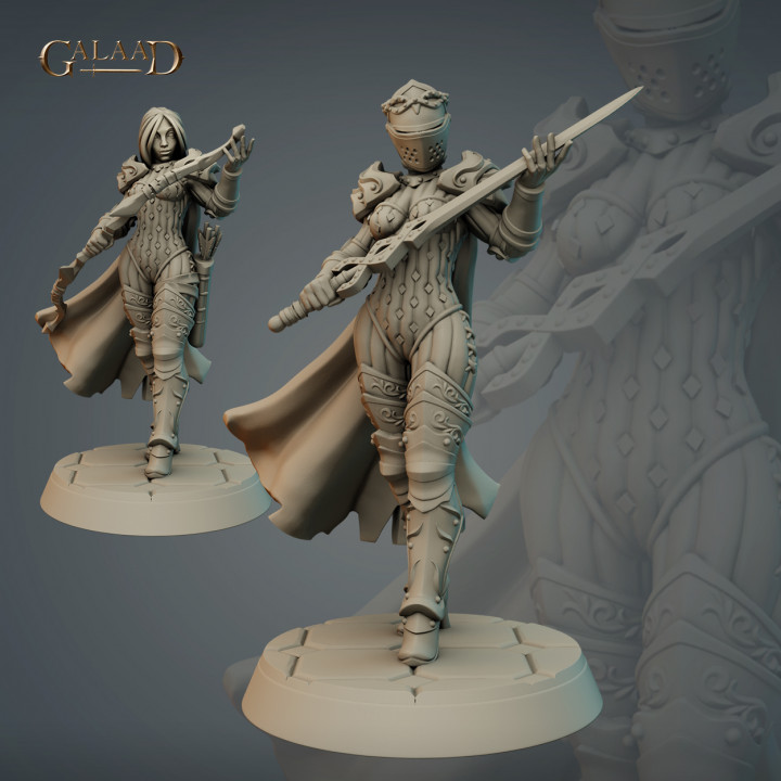 3D Printable Female Knight + variant 02 by Galaad Miniatures
