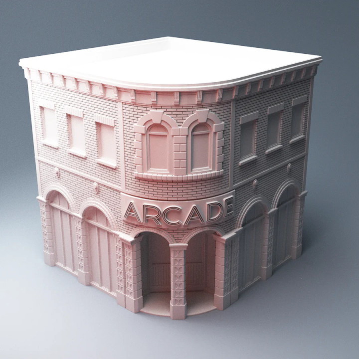 3D Printable Urban Arcade Building 28mm by Corvus Games Terrain