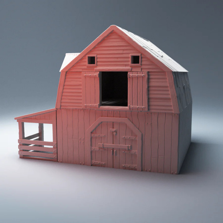 3D Printable Suburban Farm Barn Building 28mm by Corvus Games Terrain