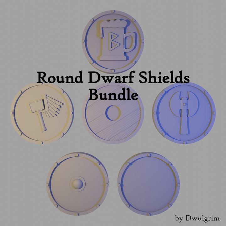 3D Printable Round Dwarf Shields Bundle - 6 l Designs by Máté