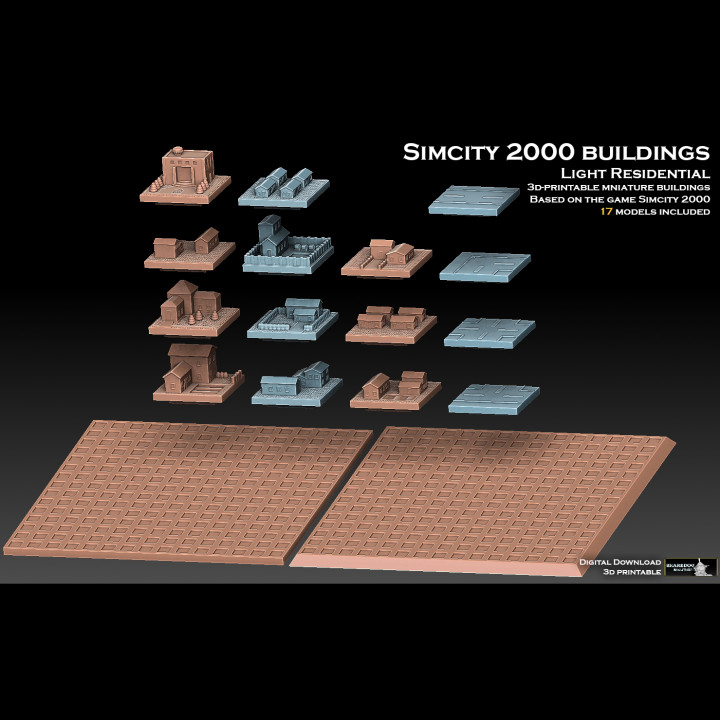 3D Printable Simcity 2000 Buildings by Sharedog Miniatures