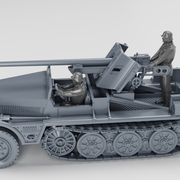3D Printable Half-track Sd.Kfz.10/5 with armor and 5cm PAK 38 + Crewmen ...