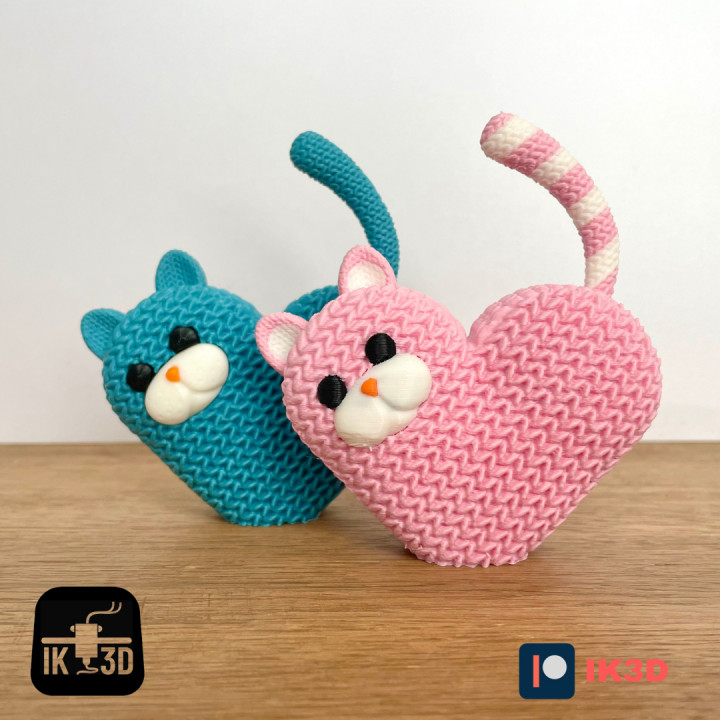 3D Printable KNITTED HEART KITTEN / MULTI PARTS AND COLOR FILE by IK3D