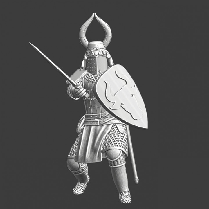 3D Printable Medieval Knight with crested horned helmet by Northern ...