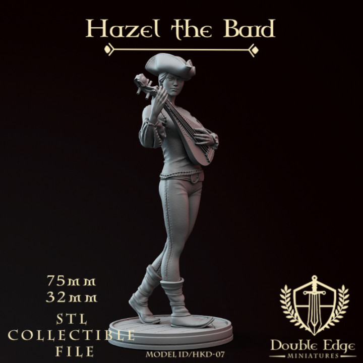 3D Printable Hazel the Bard by Double Edge Miniatures