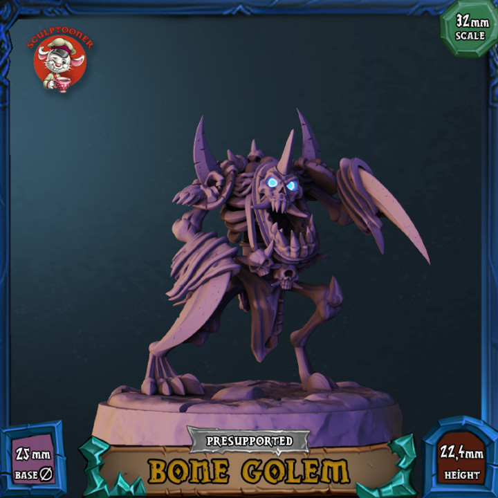 3D Printable Bone Golem - 32mm scale pre-supported miniature by SCULPTOONER
