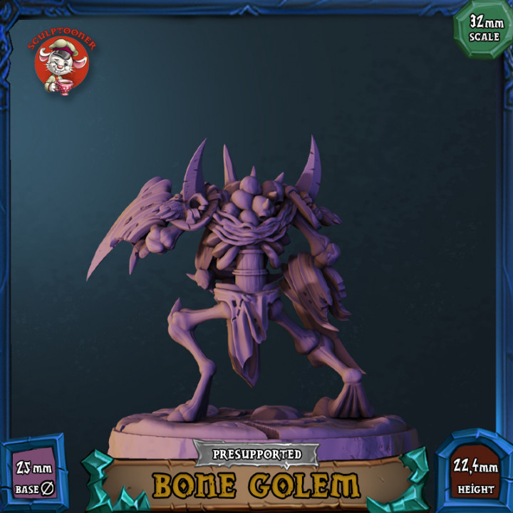 3D Printable Bone Golem - 32mm scale pre-supported miniature by SCULPTOONER