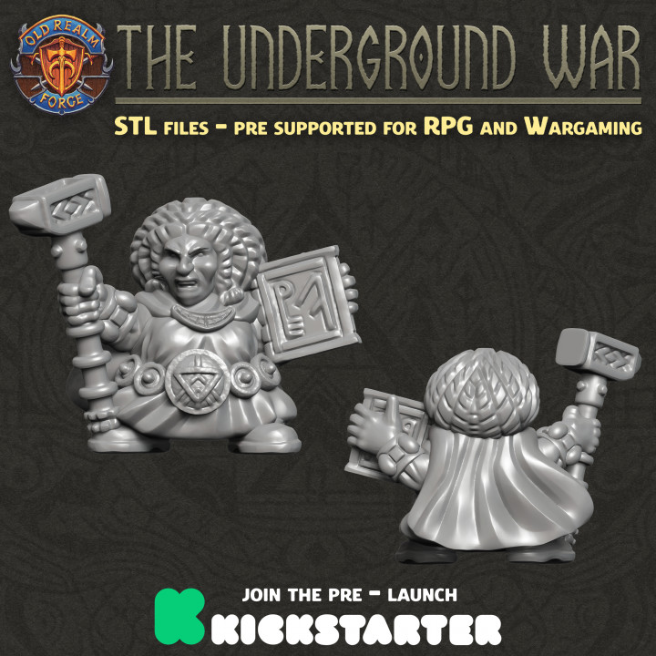 3D Printable Classic Dwarf Rune Priestess by Old Realm Forge