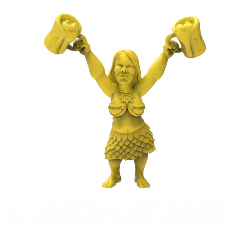 3D Printable Beer Lady dwarf by Hungry Troll Miniatures
