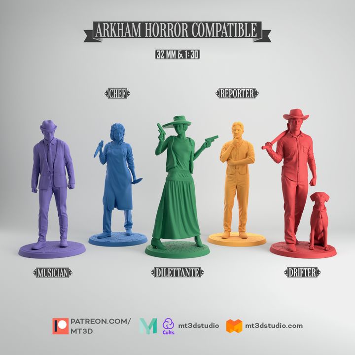 3D Printable Investigator Pack 02 - Arkham Horror compatible by MT3D Studio