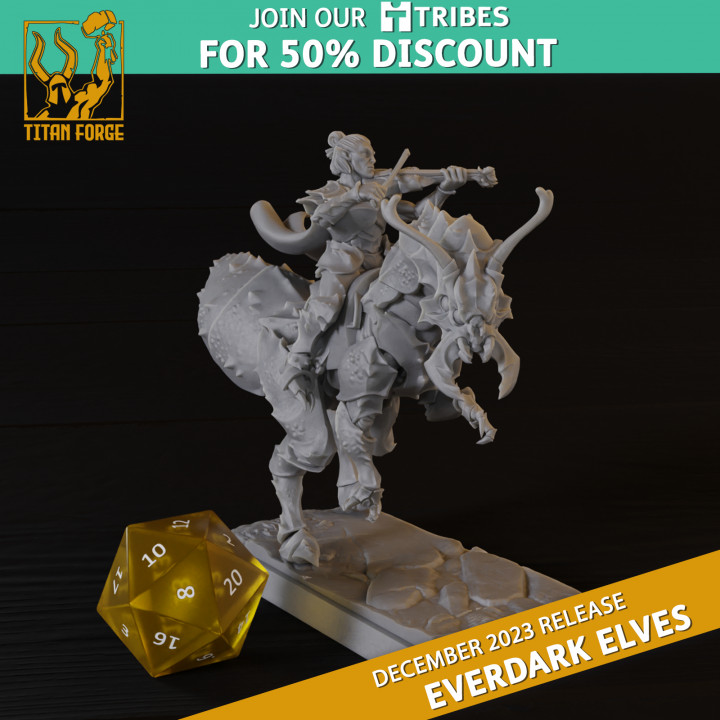 3D Printable Everdark Elves Dread Knights by Titan Forge Miniatures
