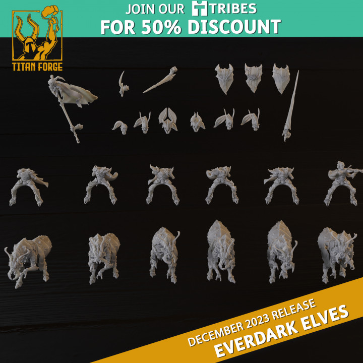 3D Printable Everdark Elves Dread Knights by Titan Forge Miniatures