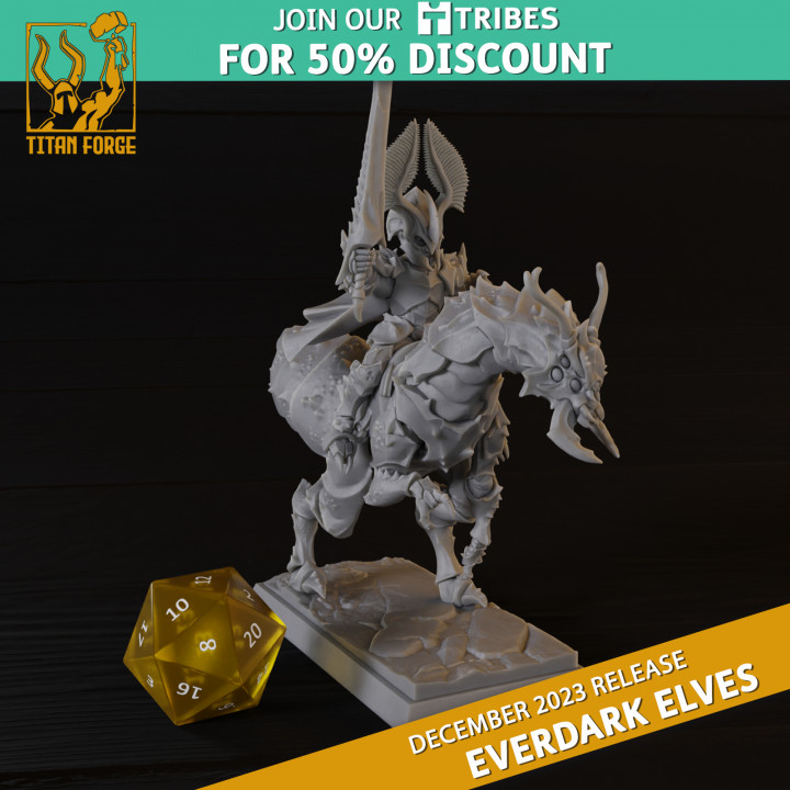 3D Printable Everdark Elves Dread Knights by Titan Forge Miniatures