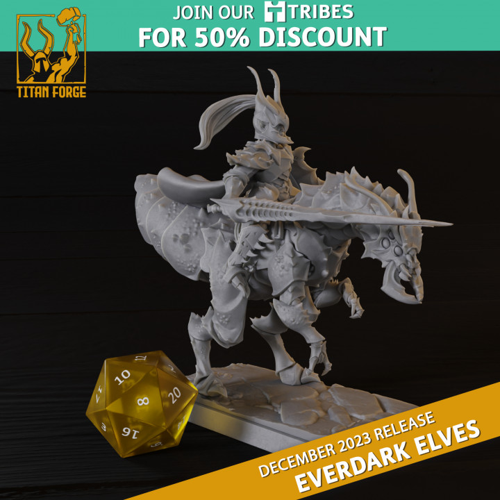 3D Printable Everdark Elves Dread Knights by Titan Forge Miniatures