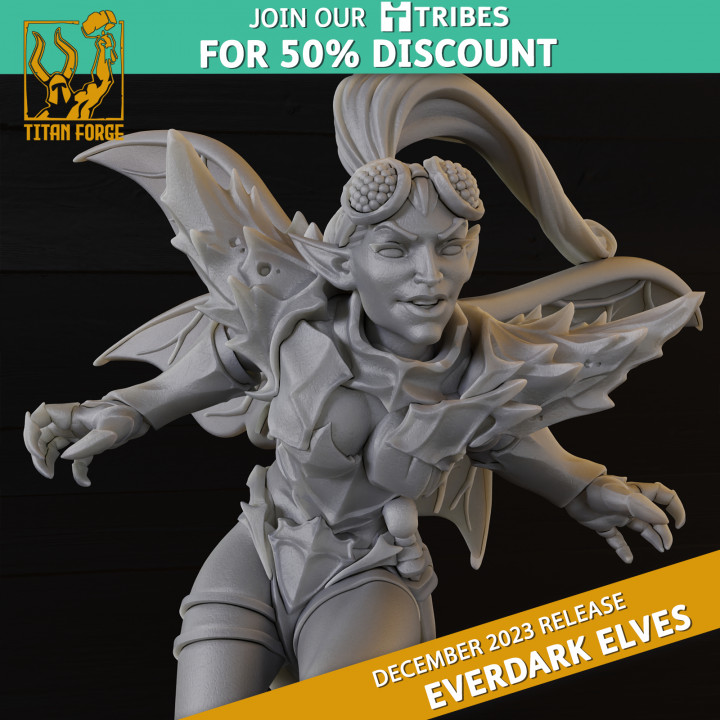 3D Printable Everdark Elves Flying Assassins by Titan Forge Miniatures