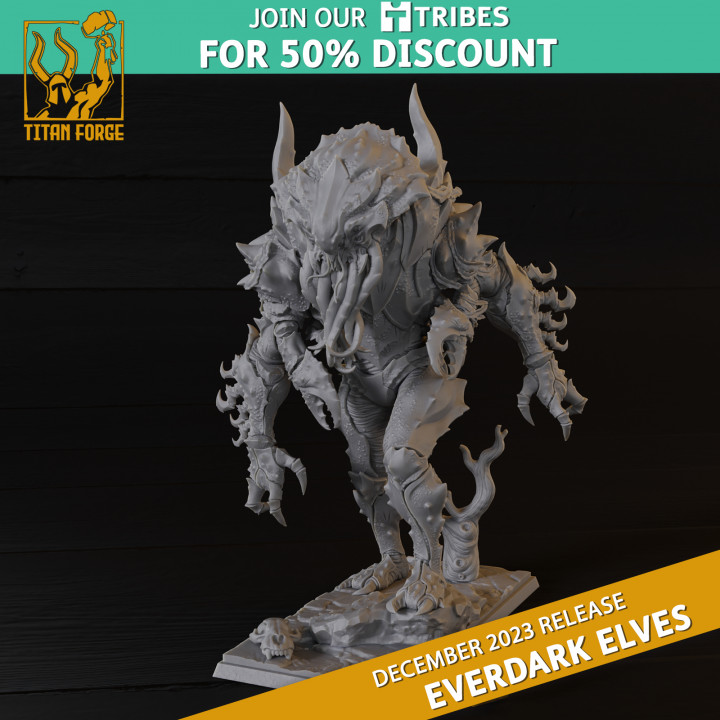 3D Printable Everdark Elves Kraken by Titan Forge Miniatures