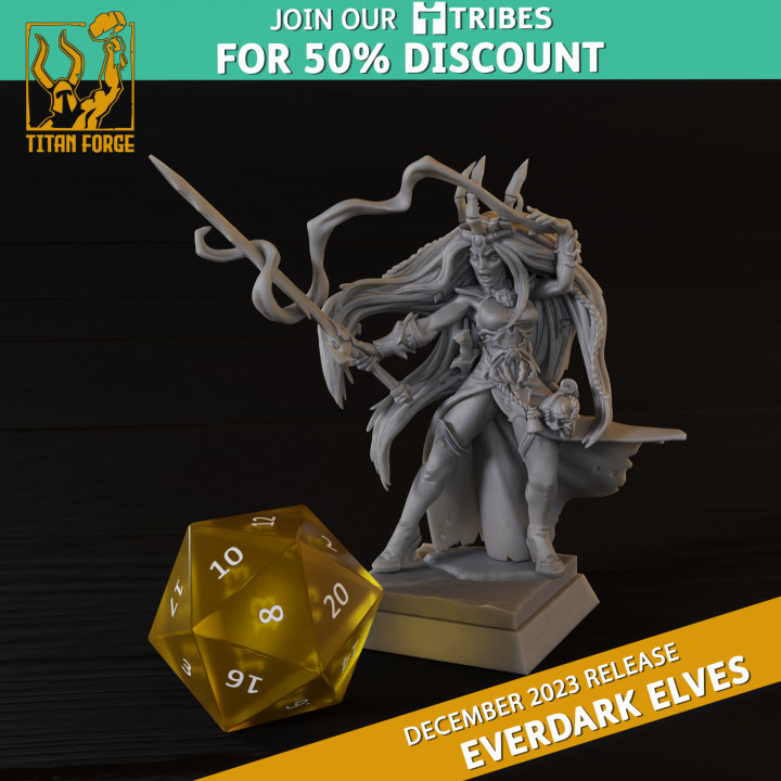 3D Printable Everdark Elves Witch by Titan Forge Miniatures