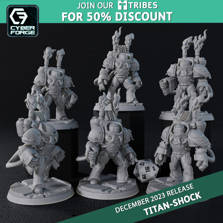 3D Printable Cyber Forge Titan Shock Grim Realms Flame Lizards Firebats by Titan Forge Miniatures