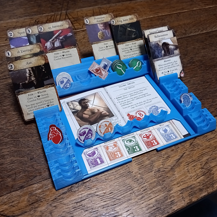 3D Printable Player Dashboard for Eldritch Horror by Andy at MeepleForge