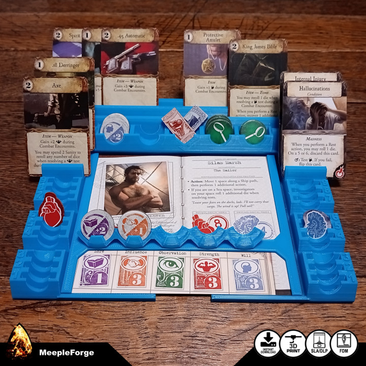 3D Printable Player Dashboard for Eldritch Horror by Andy at MeepleForge
