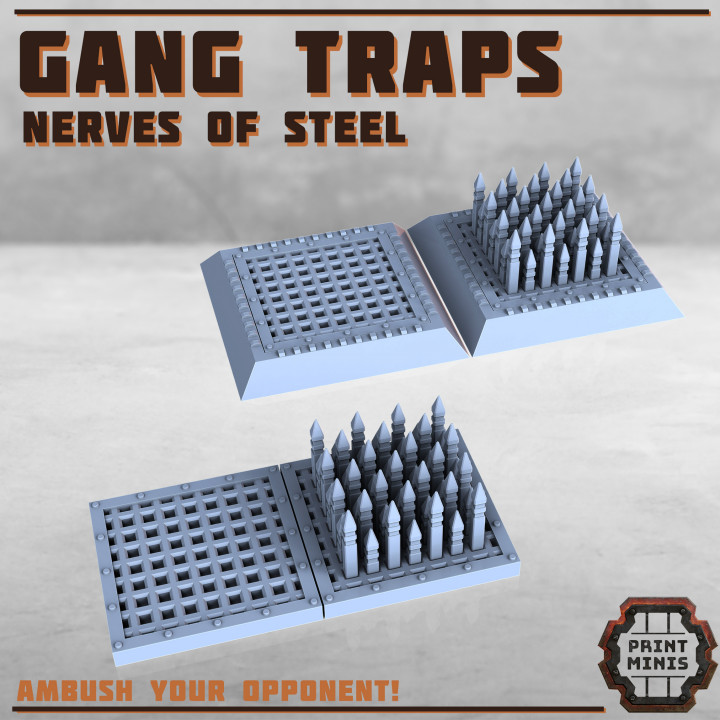 3D Printable Dieselpunk Gang Traps by Print Minis