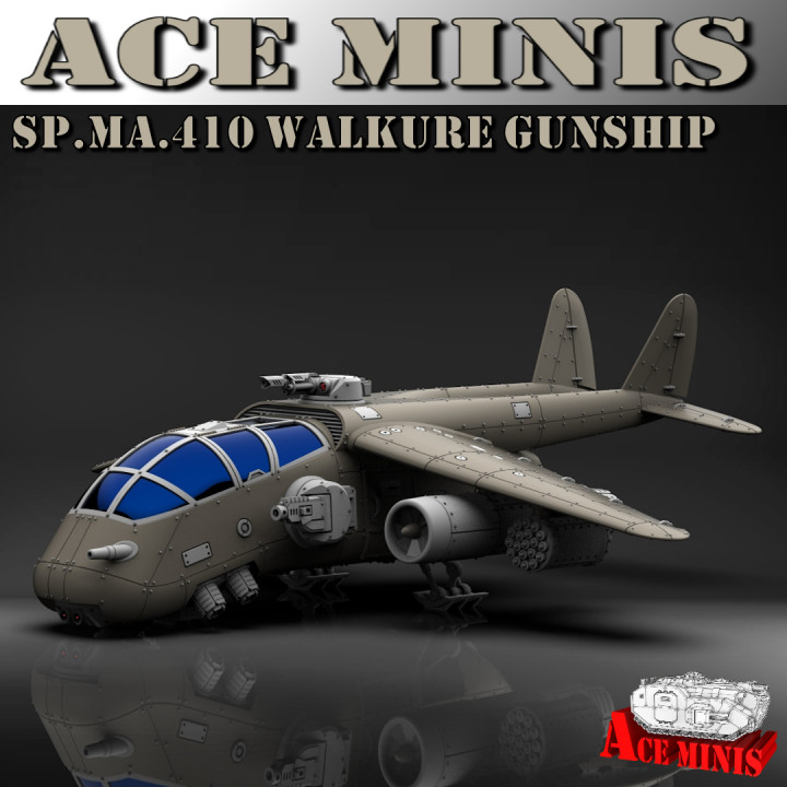 3D Printable SP.AV.410 Walkure VTOL Gunship by ACE Minis