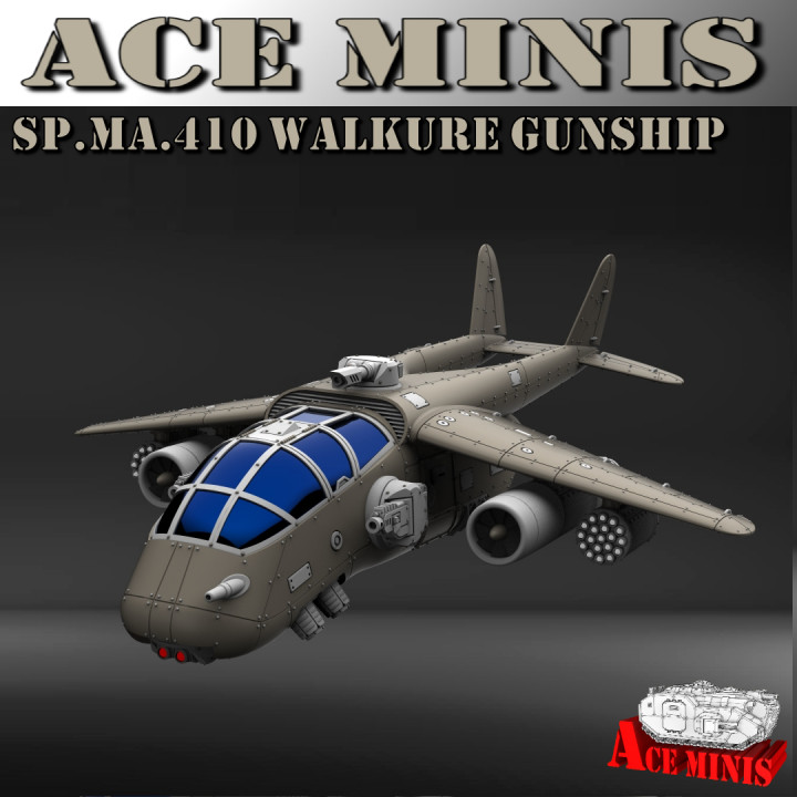 3D Printable SP.AV.410 Walkure VTOL Gunship by ACE Minis