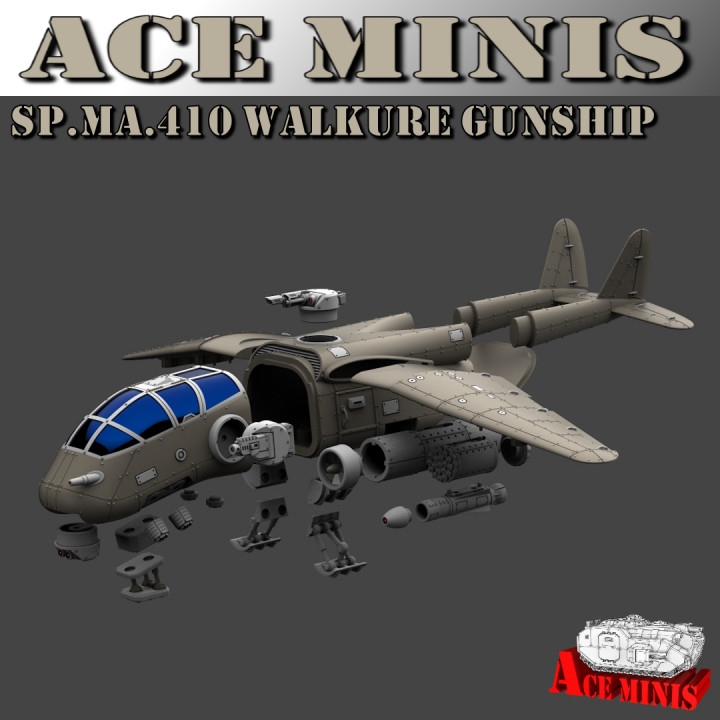 3D Printable SP.AV.410 Walkure VTOL Gunship by ACE Minis