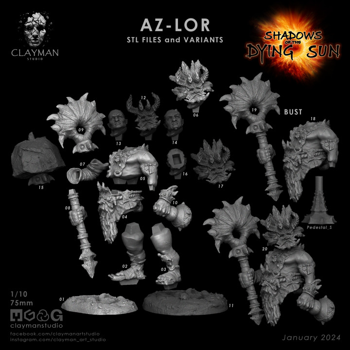 3D Printable Az-Lor - 32mm - 75mm - 1/10 by Clayman Studio