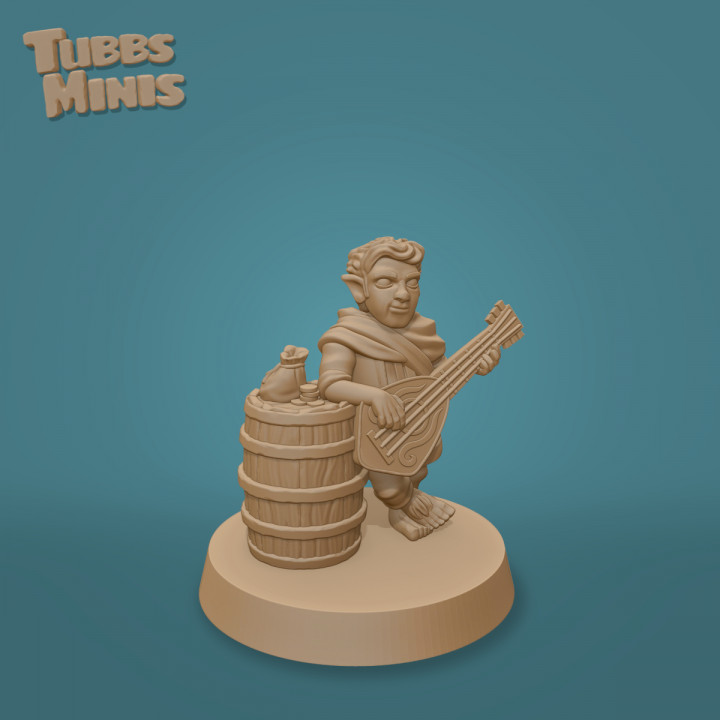 3D Printable B.B. - Halfling Bard/Thief - Fantasy Miniature by TubbsMinis