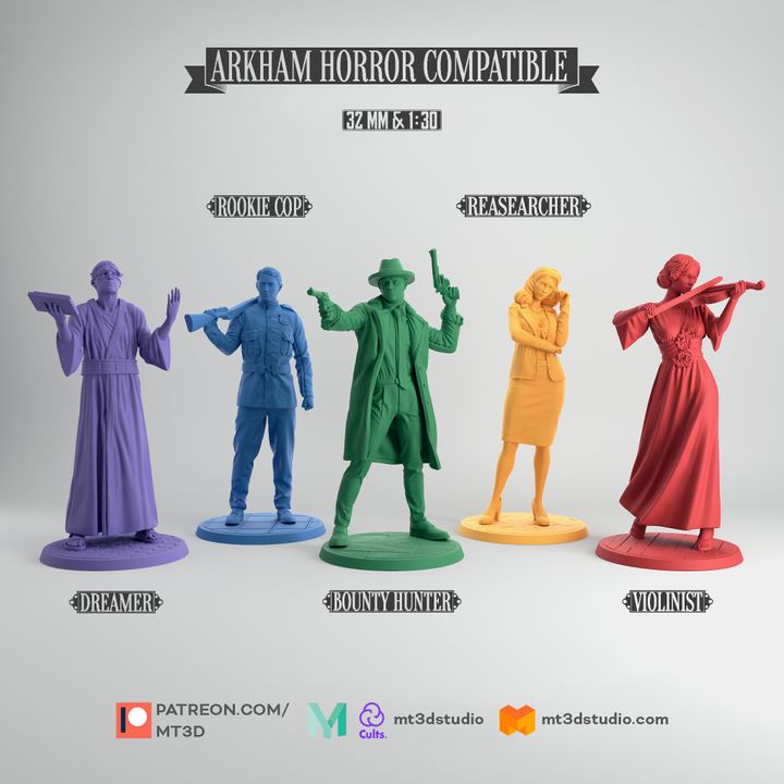 3D Printable Investigator Pack 06 - Arkham Horror compatible by MT3D Studio