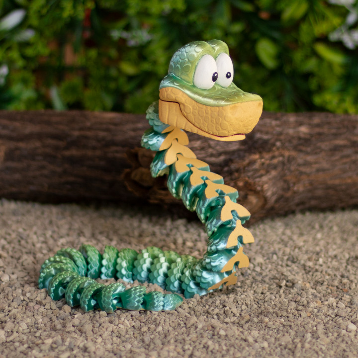 3D Printable SNAKE CARTOON, FLEXI, PRINT-IN-PLACE by Rogi Studios