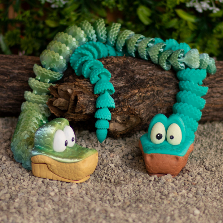 3D Printable SNAKE CARTOON, FLEXI, PRINT-IN-PLACE by Rogi Studios