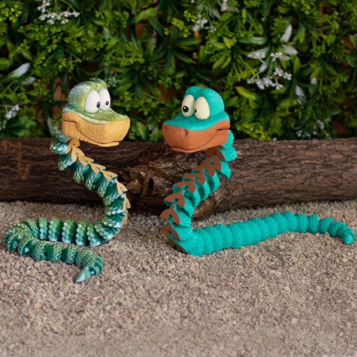 3D Printable SNAKE CARTOON, FLEXI, PRINT-IN-PLACE by Rogi Studios