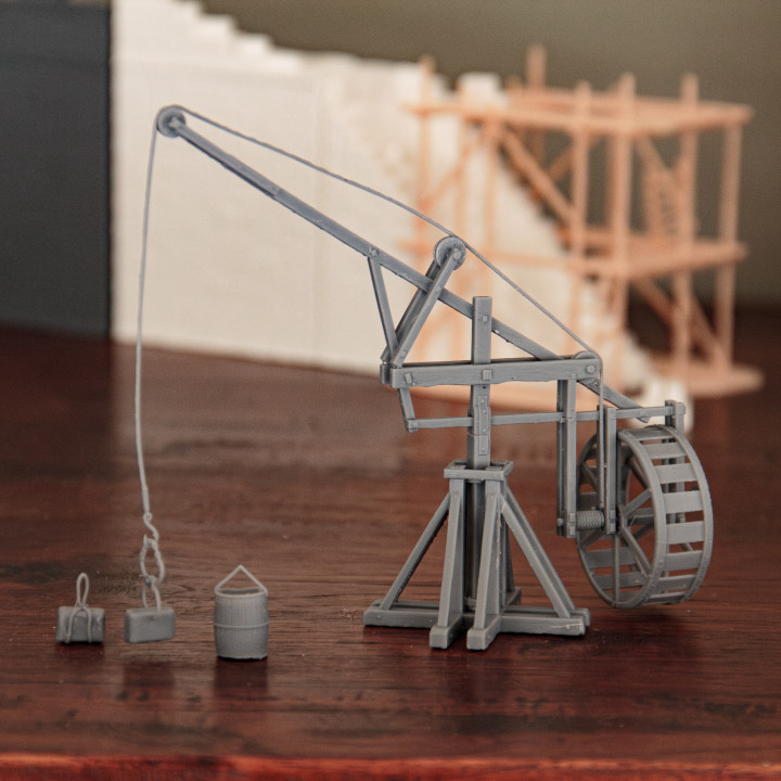 3D Printable Roman Crane with Treadmill and cargo by Gadgetworks