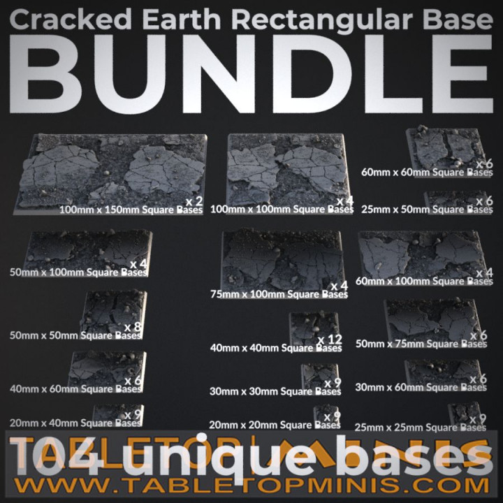 3D Printable Cracked Earth Rectangular Base Bundle by TableTopMinis