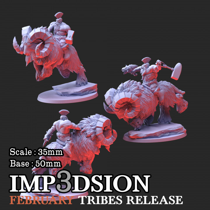 3D Printable dwarfs riders, goat mounts, 3 miniature pack by Imp3dsion