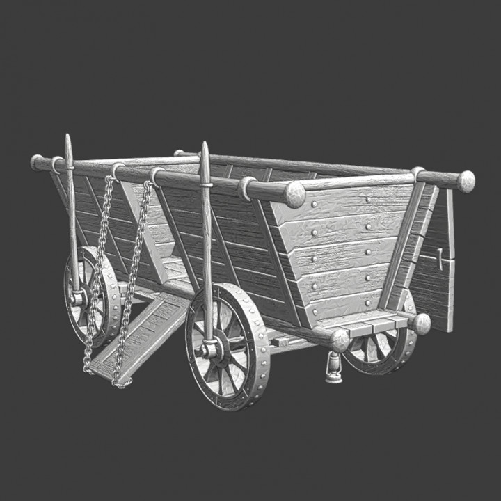 3D Printable Medieval Hussite War Wagon - ramp down by Northern Crusades Miniatures