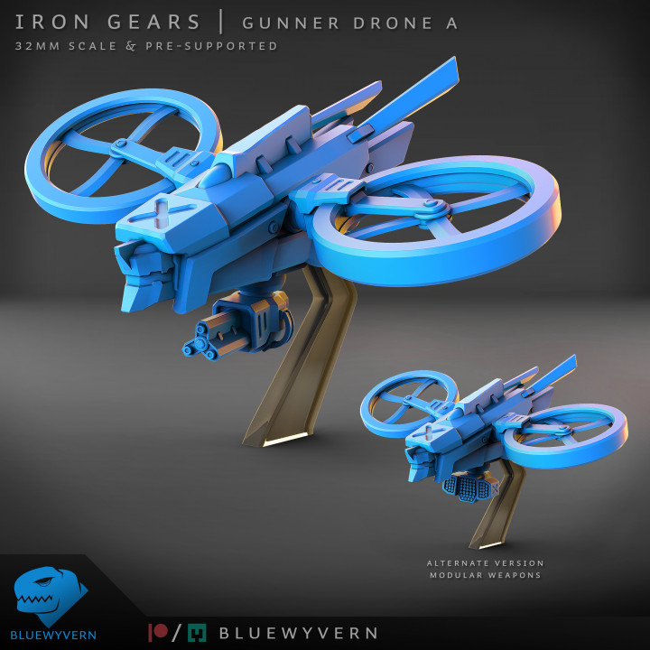 3D Printable Iron Gears - Gunner Drone A (Modular) by BlueWyvern