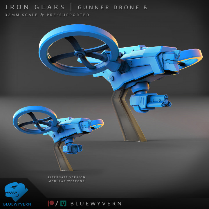3D Printable Iron Gears - Gunner Drone B (Modular) by BlueWyvern