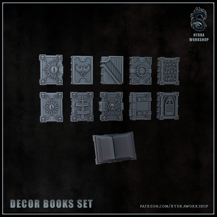 3D Printable Decor books set by Hydra workshop miniatures
