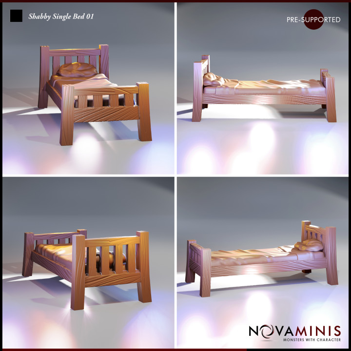 3D Printable Shabby Single Bed 01 by NOVAMINIS