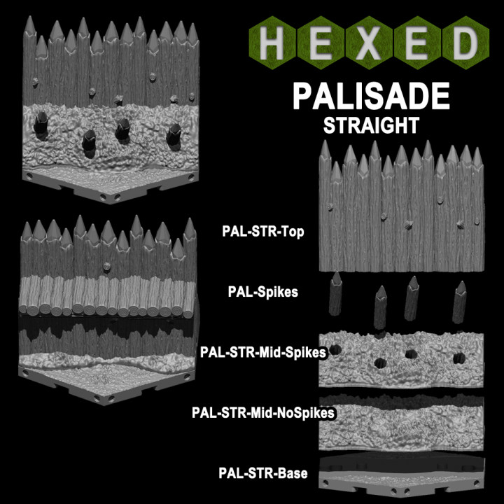3D Printable Hexed Terrain Palisade by Cold War Miniatures