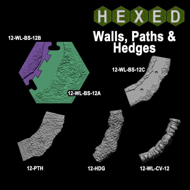 3D Printable Hexed Terrain Paths Hedges and Drystone Walls by Cold War ...