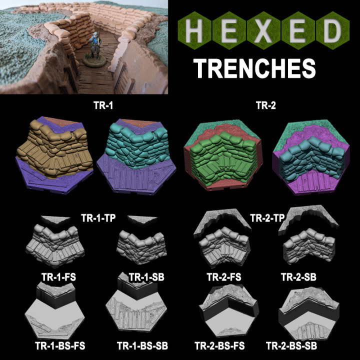 3D Printable Hexed Terrain Trenches by Cold War Miniatures