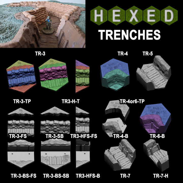 3D Printable Hexed Terrain Trenches by Cold War Miniatures