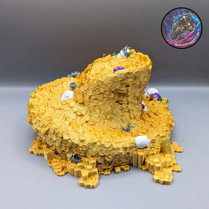 3D Printable Gold Dragon Hoard Display by Kirsten M